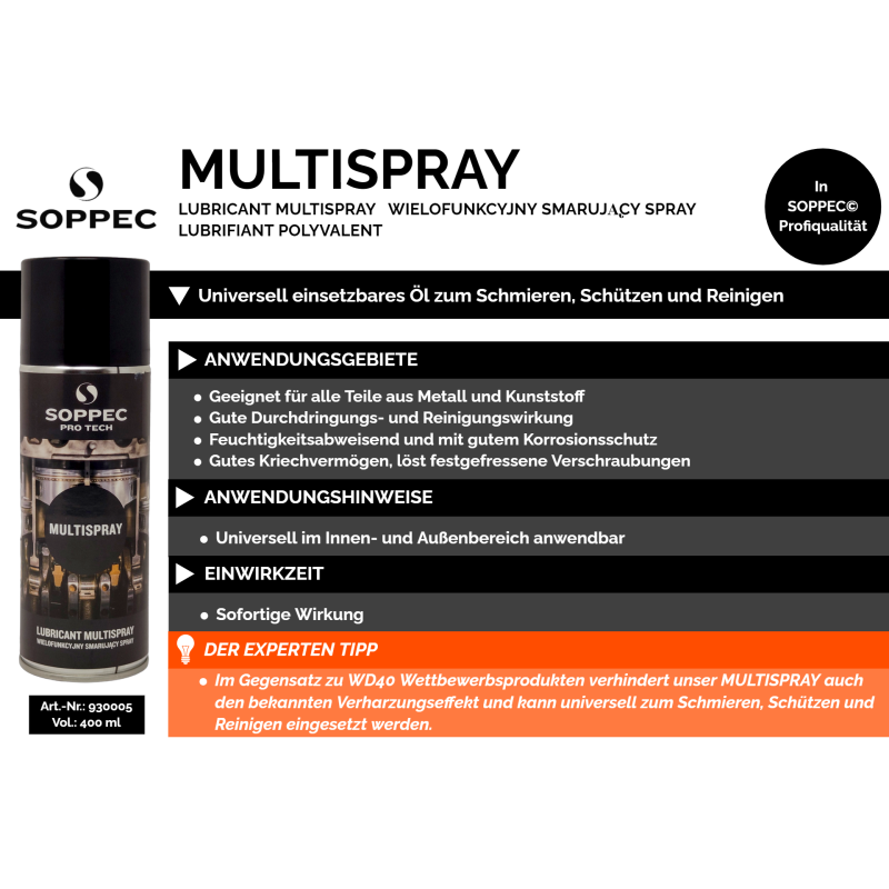 Spray lubricant, Universal lubricant oil | SOPPEC - Technima Central