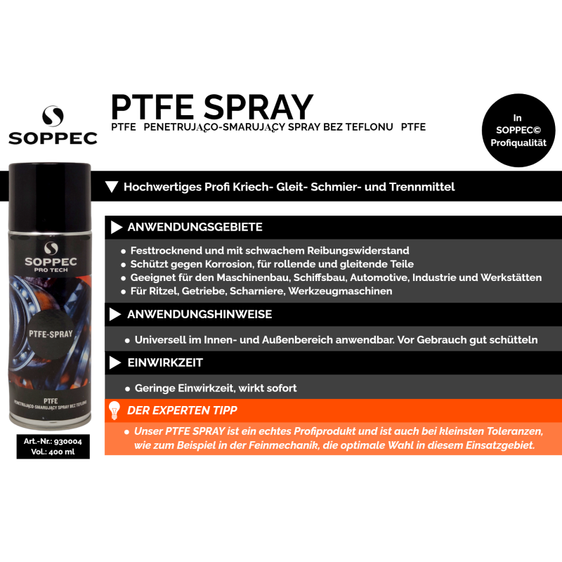 High quality PTFE lubricant, PTFE spray | SOPPEC - Technima Central